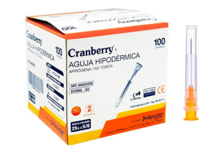 AGUJA HIPODERMICA 25 X 5/8 CAJA X 100 UN. CRANBERRY - ALL STORE CHILE